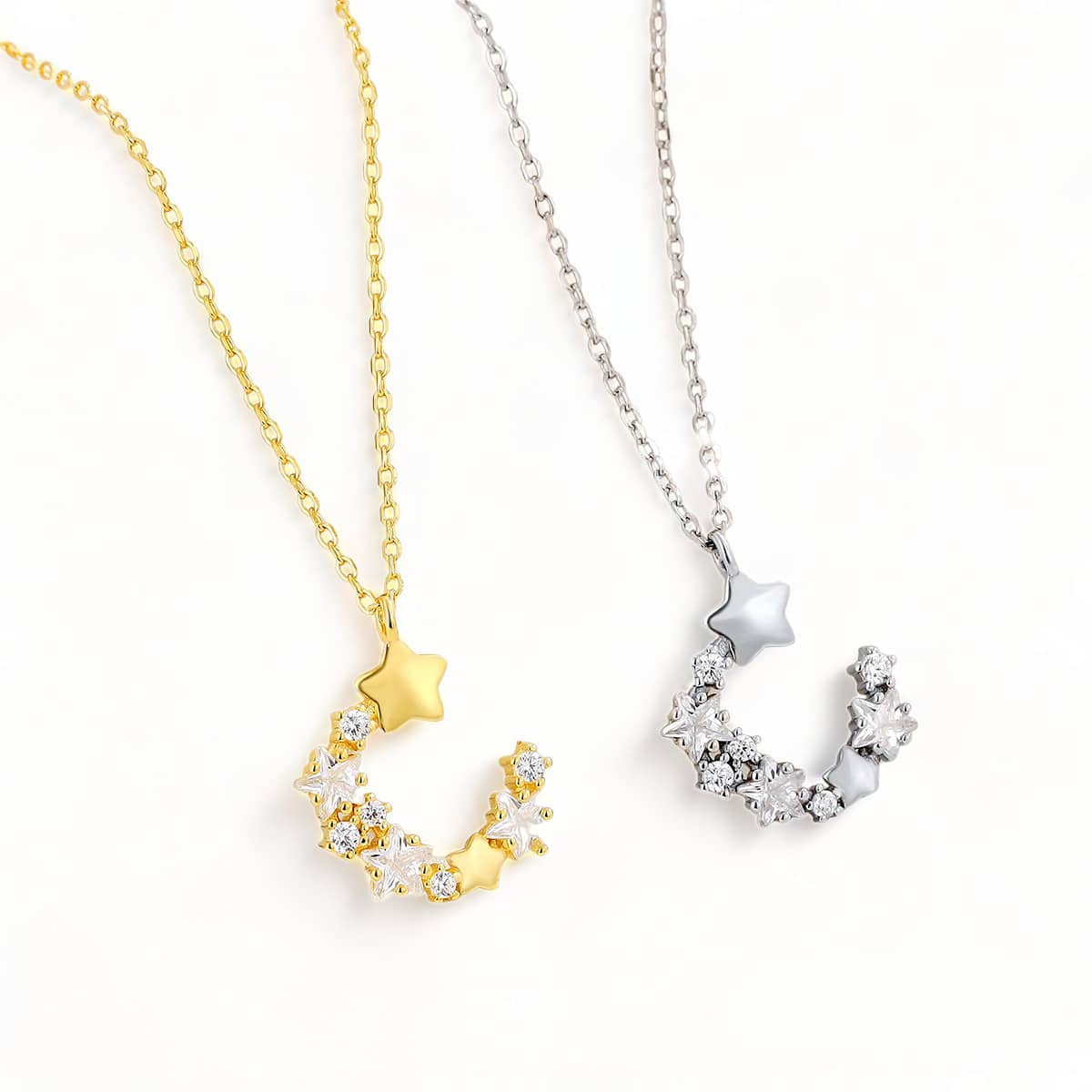 Star Diamond Moon Necklace - NADAYA Jewelry
